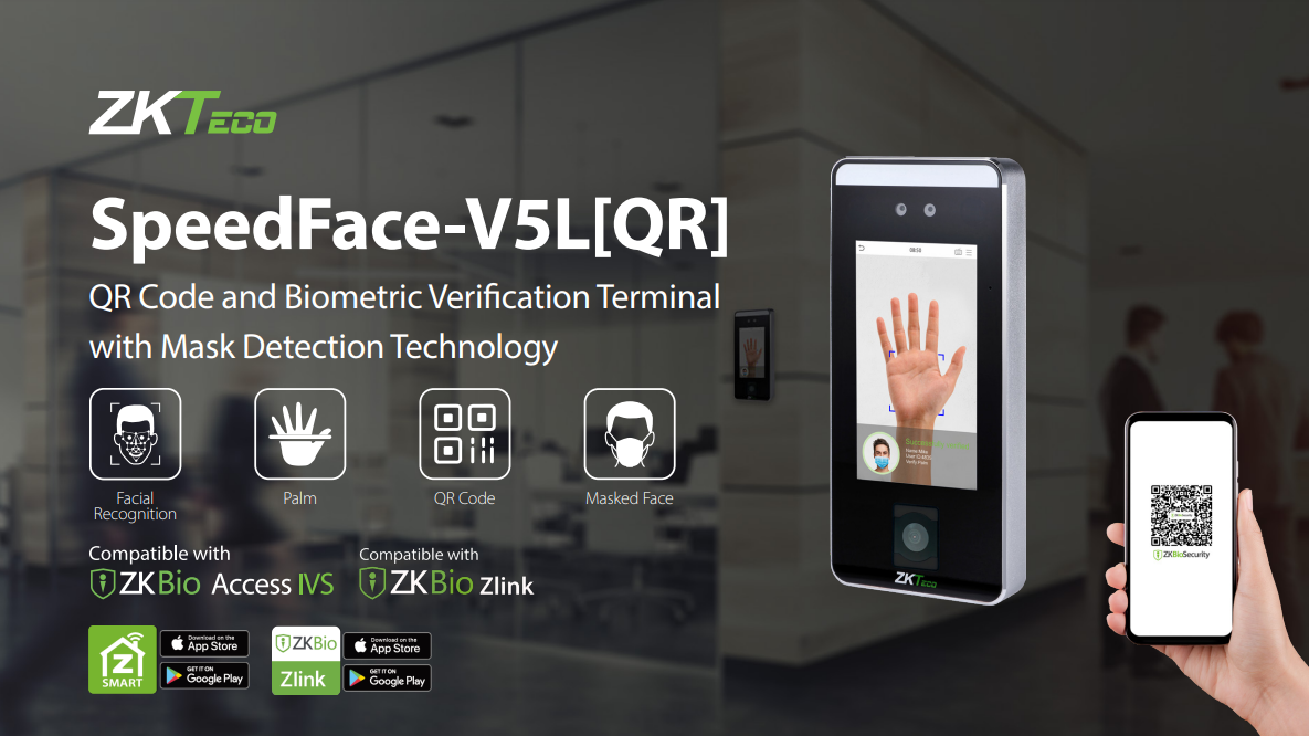 ZKTeco SpeedFace-V5L[QR]/MF Linux-Based Hybrid Time Attendance and ...